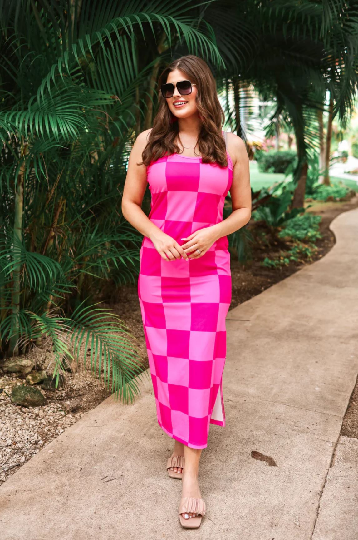 Double Pink Checkered Dress - Flirty & Fun