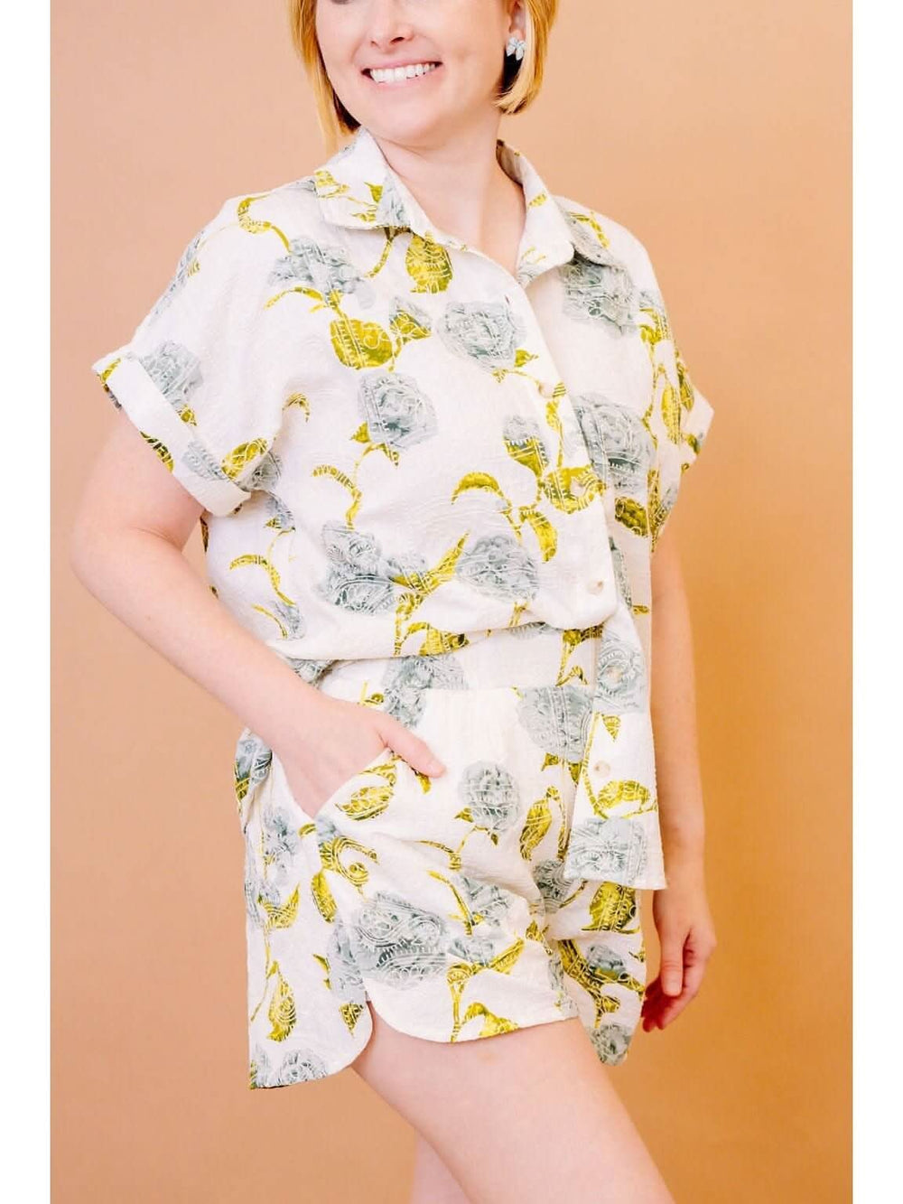 Floral Stitched Top with Blue Hydrangea Print - Lolo Viv Boutique