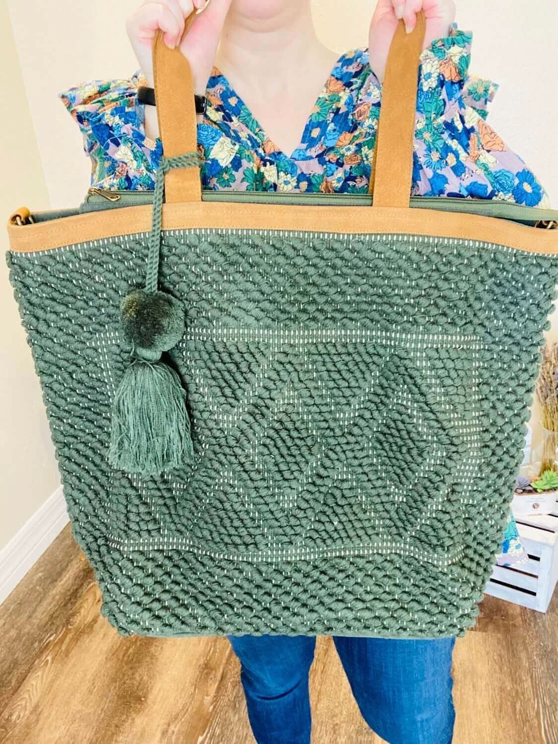 Forest Green Diamond Pattern Tote