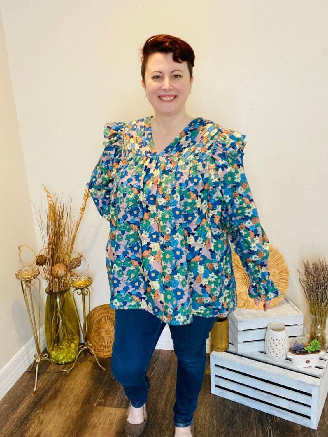 Curvy Long Sleeve Flowy Floral Blouse - Fall Elegance