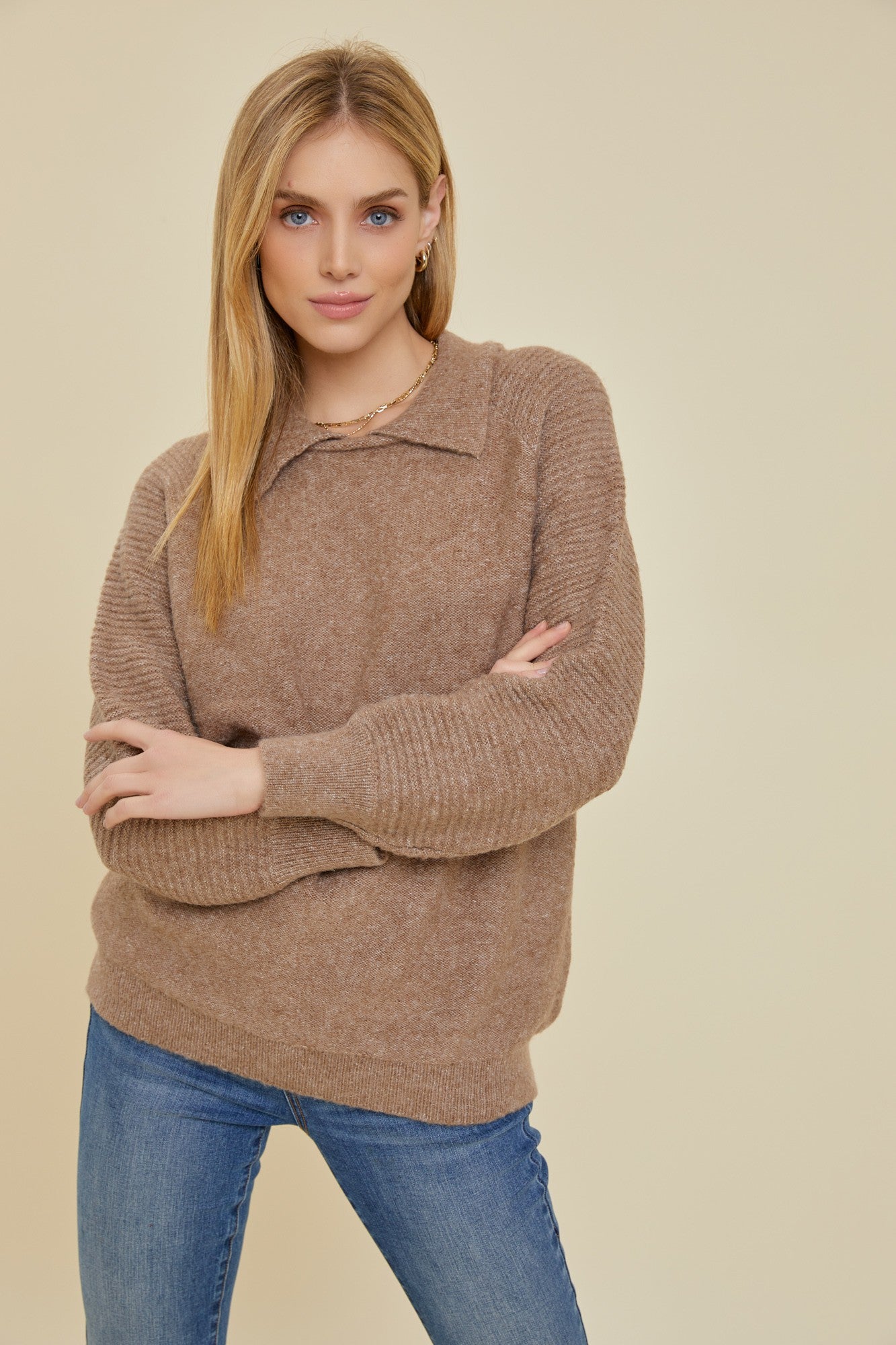 *PREORDER* Taupe Peter Pan Collared Sweater