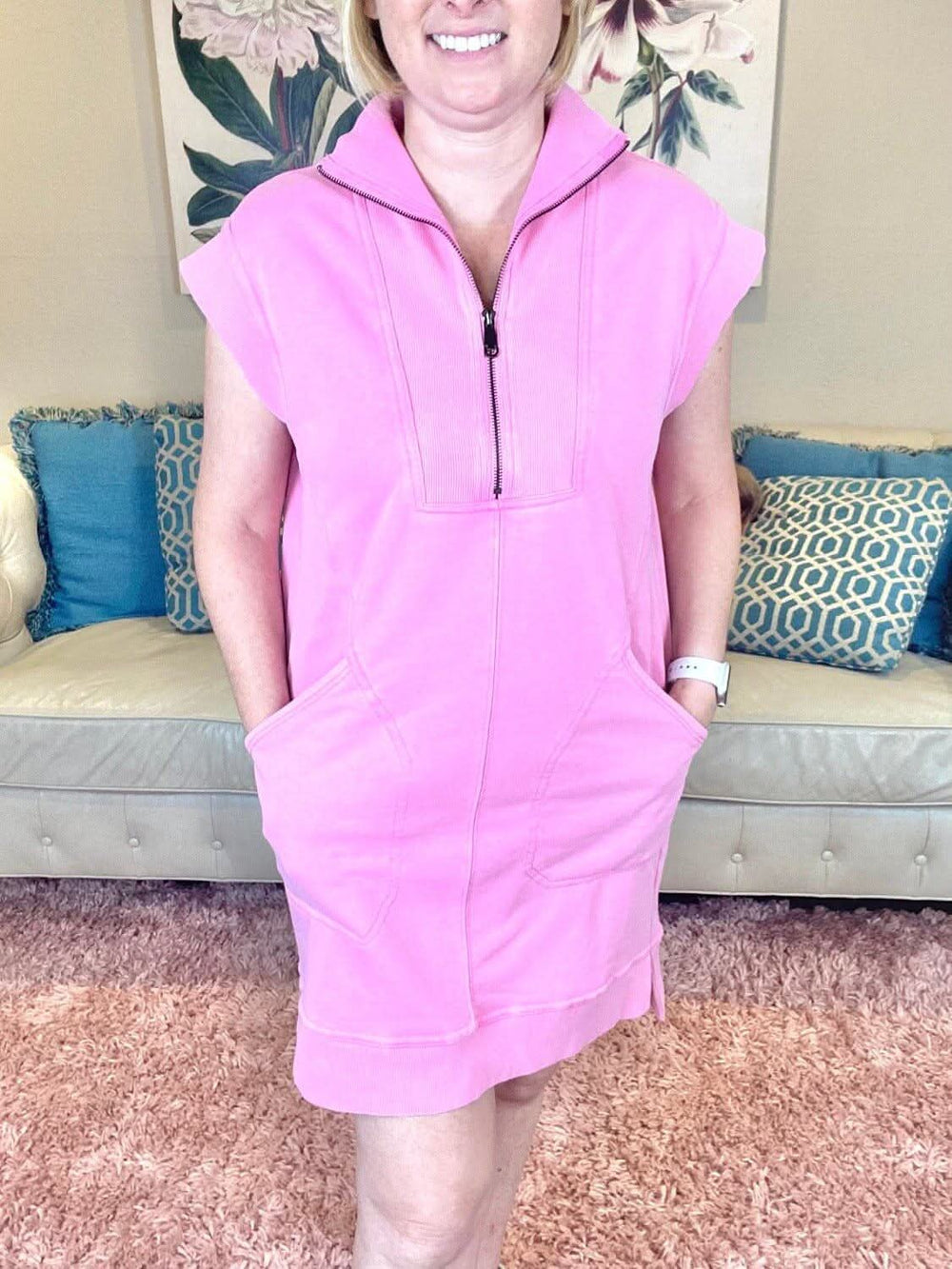 Sporty Pink 3/4 Zip Up Dress - Lolo Viv Boutique
